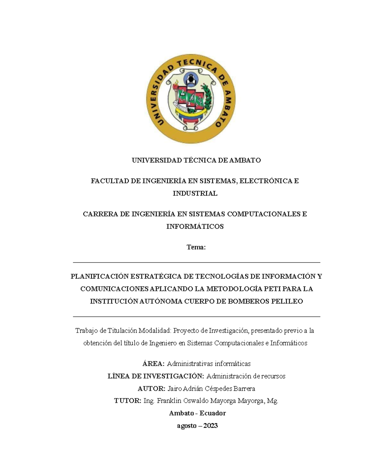 Tesis 4 - repaso materia - UNIVERSIDAD TÉCNICA DE AMBATO FACULTAD DE ...