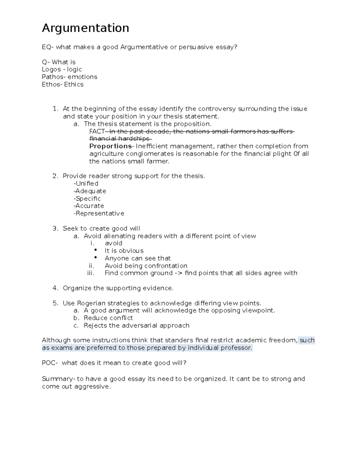 Argumentation - Argumentation EQ- what makes a good Argumentative or ...