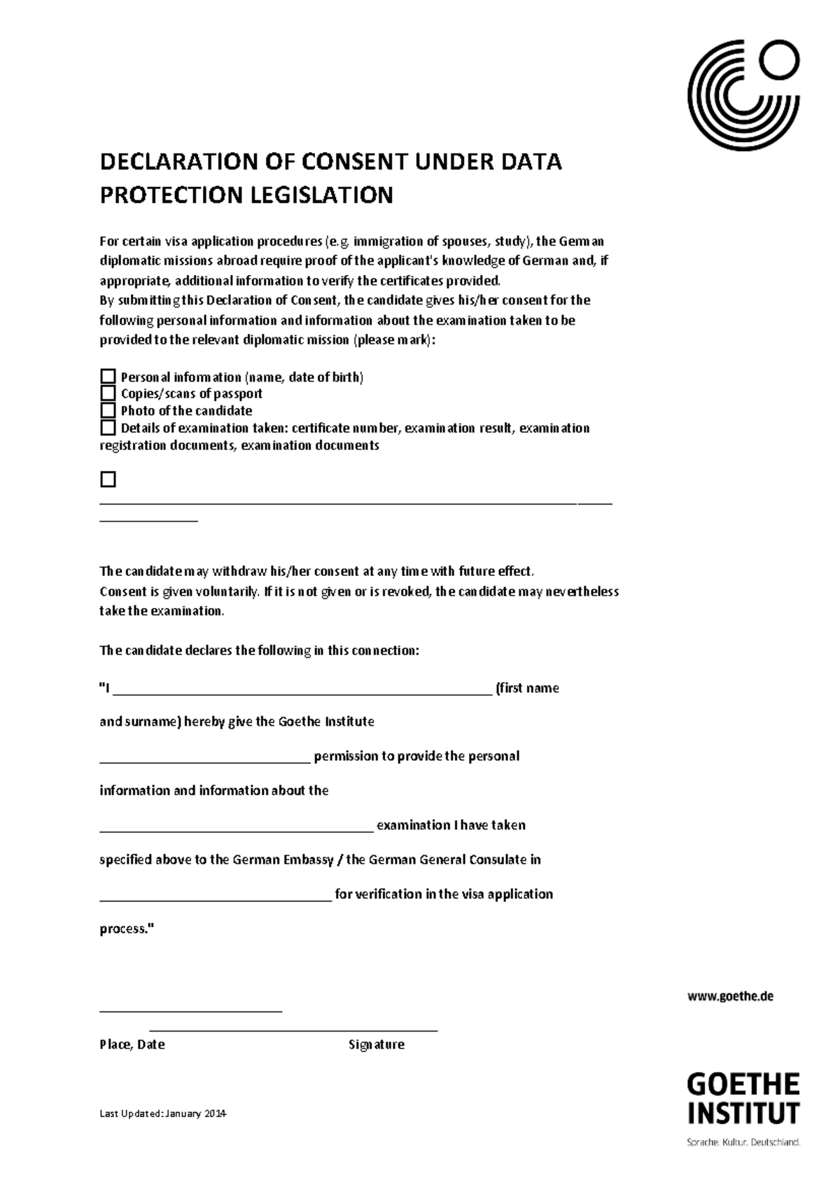 Form 1 - DECLARATION OF CONSENT UNDER DATA PROTECTION LEGISLATION Last ...