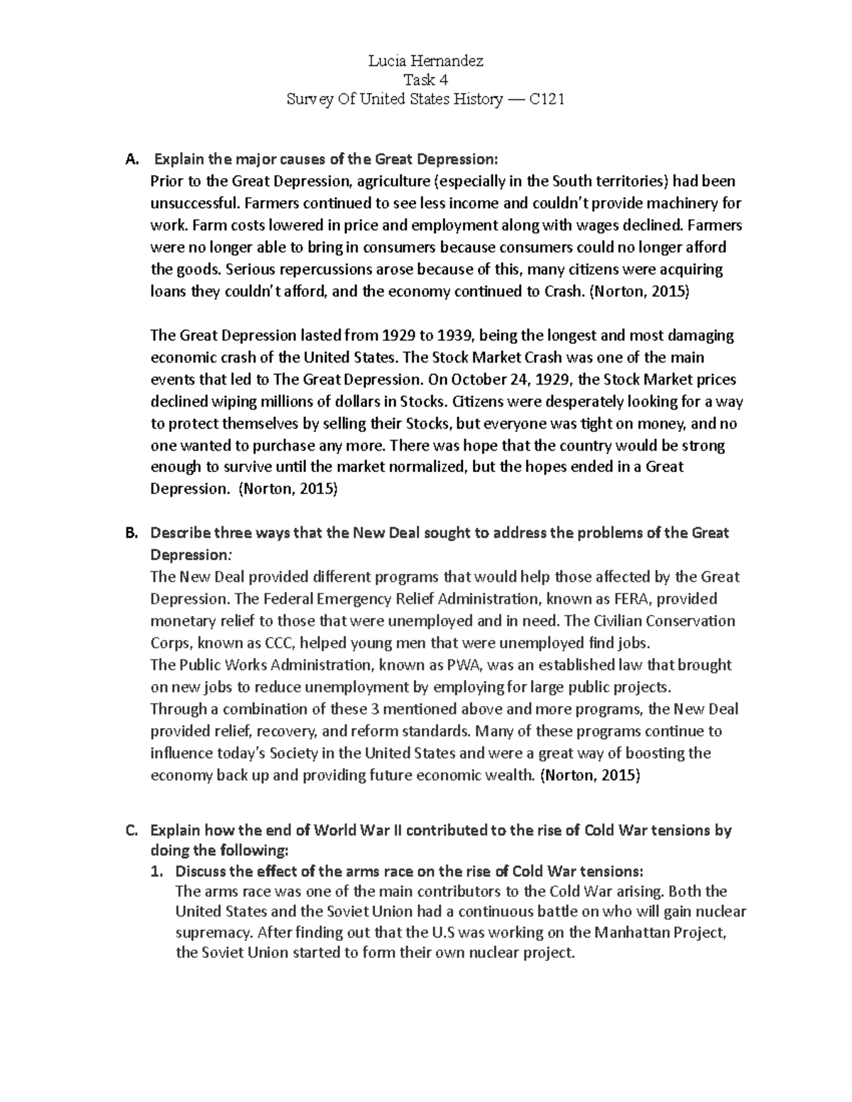 US History TASK 4 - task 4 - Lucia Hernandez Task 4 Survey Of United ...
