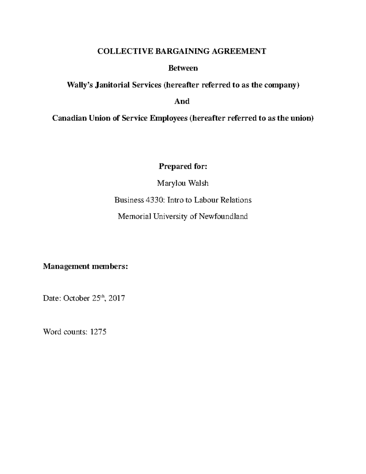 Collective Bargaining Agreement Q1 - COLLECTIVE BARGAINING AGREEMENT ...