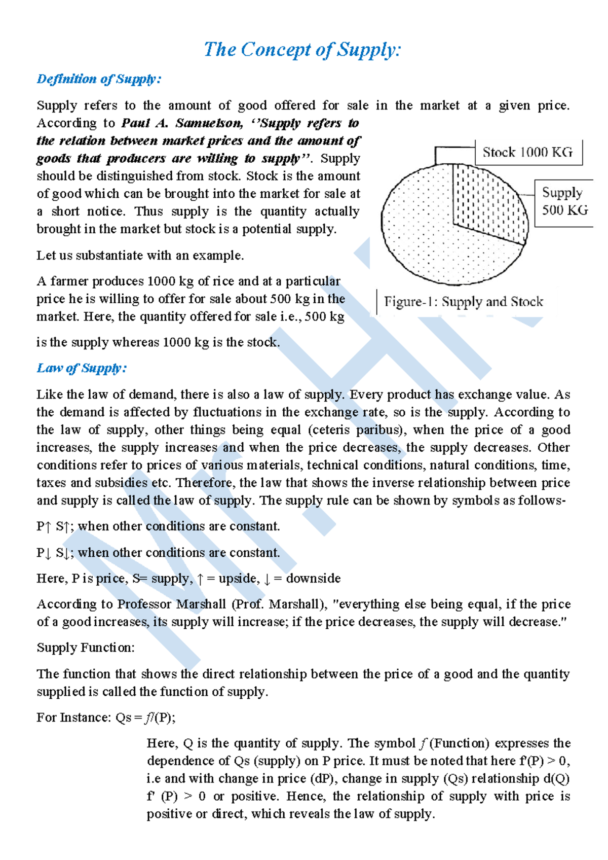 The Concept of Supply. - The Concept of Supply: Definition of Supply ...