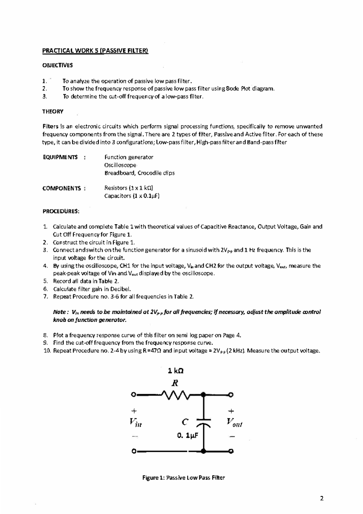 SESI II DEE30043 LAB 5 - PRACTICAL WORK 5 (PASSIVE FILTER ...