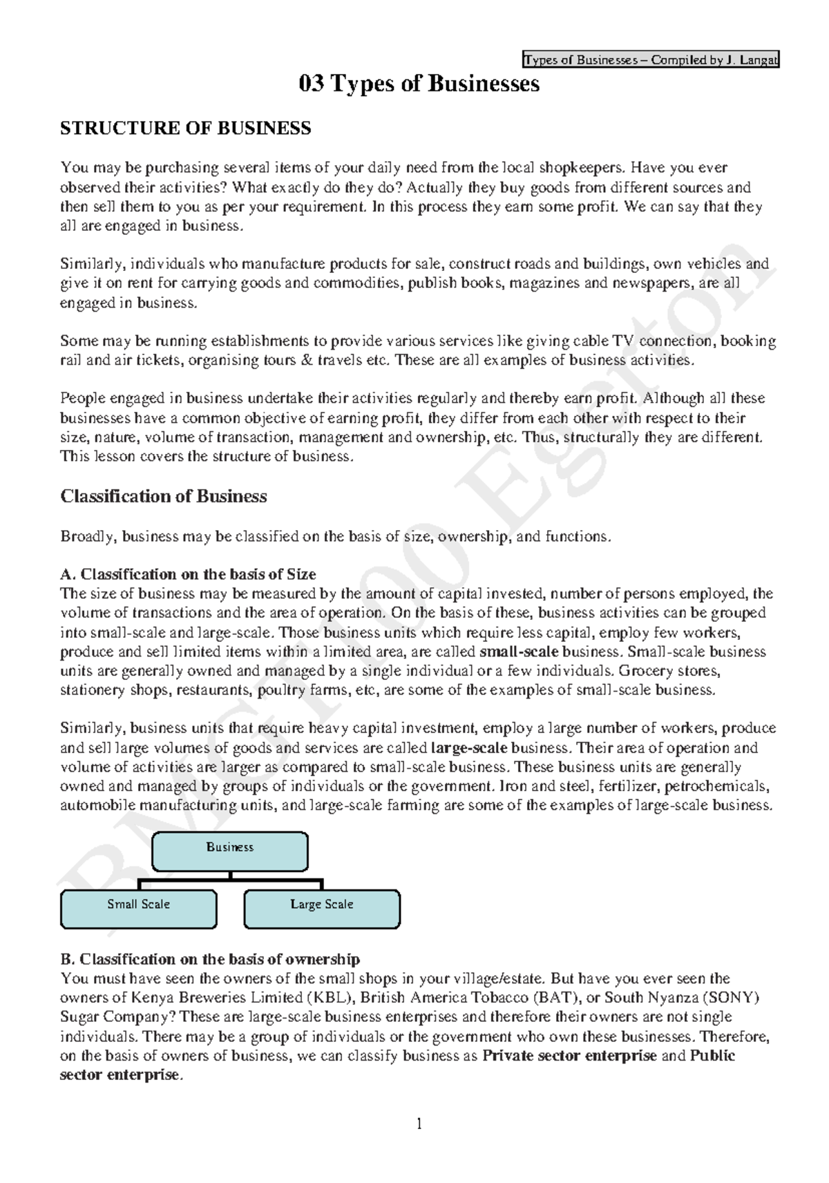 03 Types of Businesses - Lecture notes 3 - 03 Types of Businesses ...