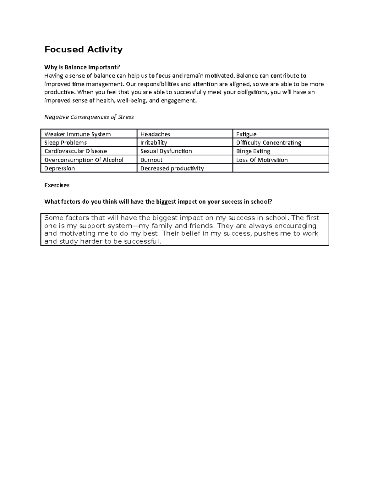 Work School Balance 2019 - Focused Activity Why is Balance Important ...