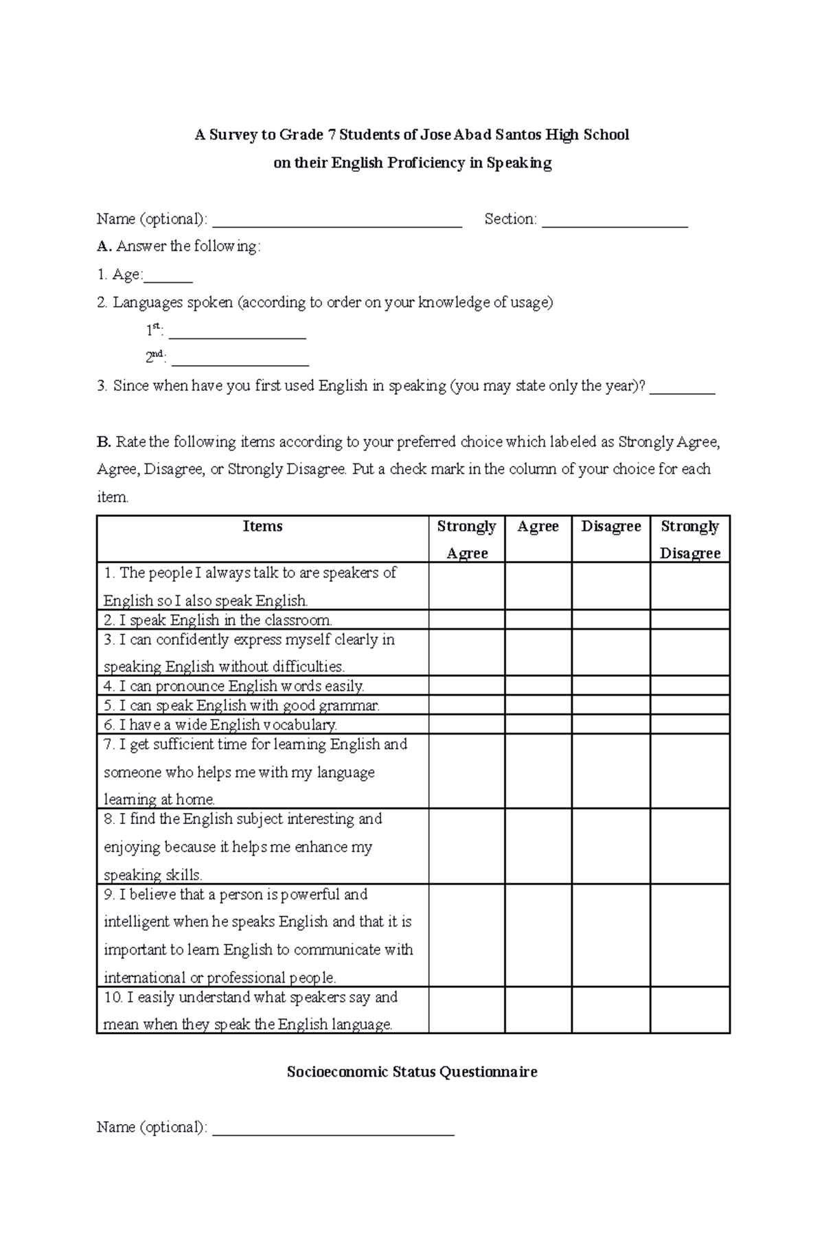 377897186-Surveys-Questionnaires - A Survey to Grade 7 Students of Jose ...
