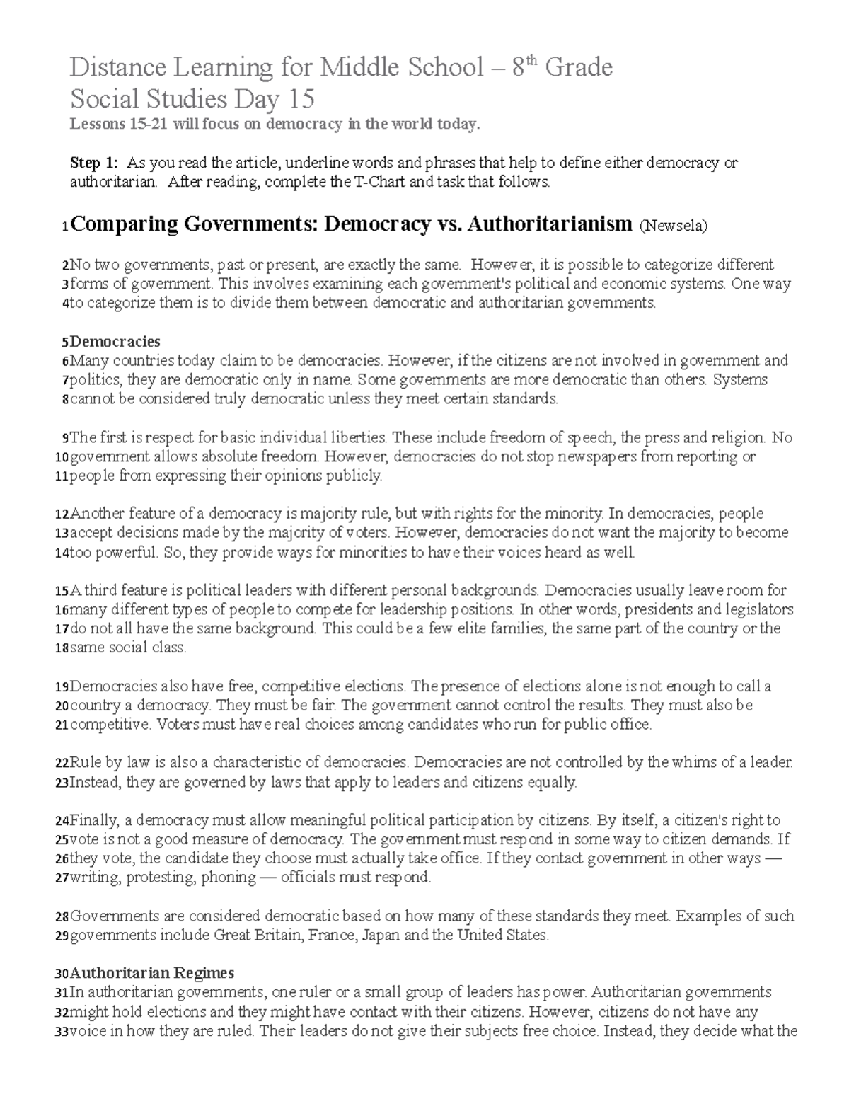 MS 8 Lesson 15 Democracy vs. Authoritarianism - Distance Learning for ...