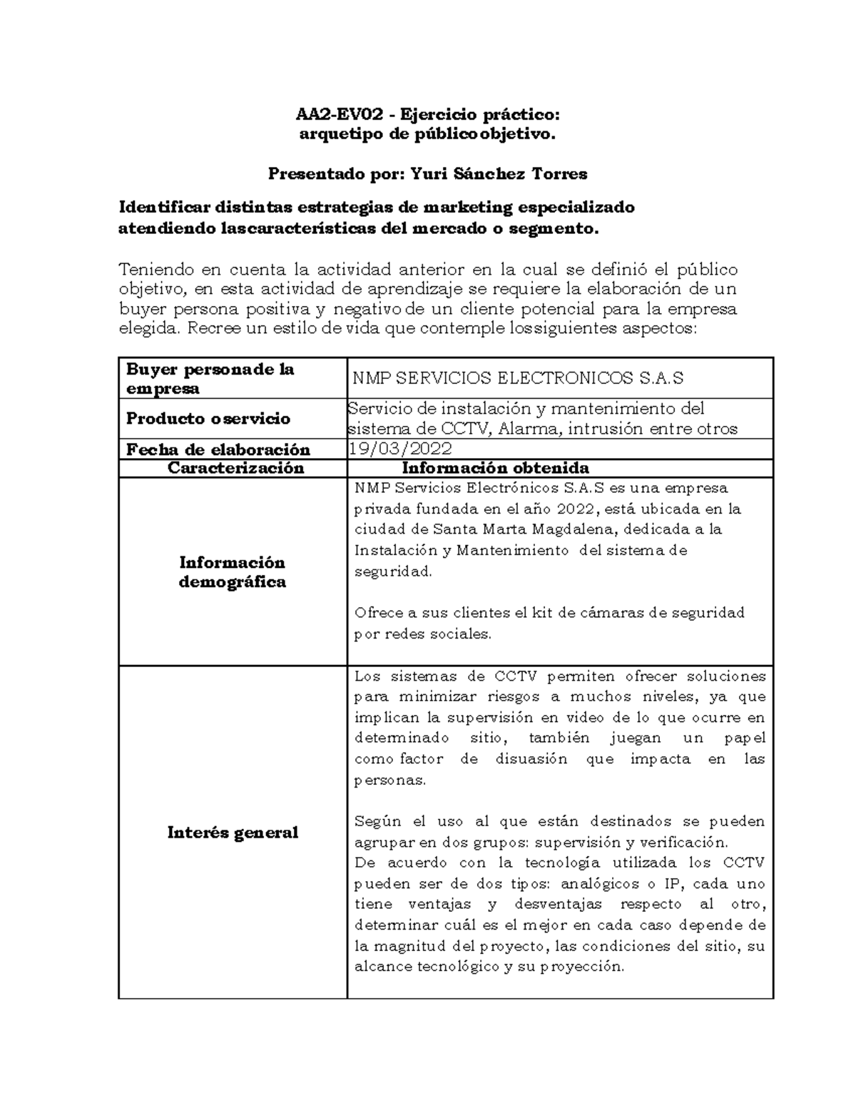 Actividad de Aprendizaje 2 - AA2-EV02 - Ejercicio práctico: arquetipo de público objetivo. - Studocu