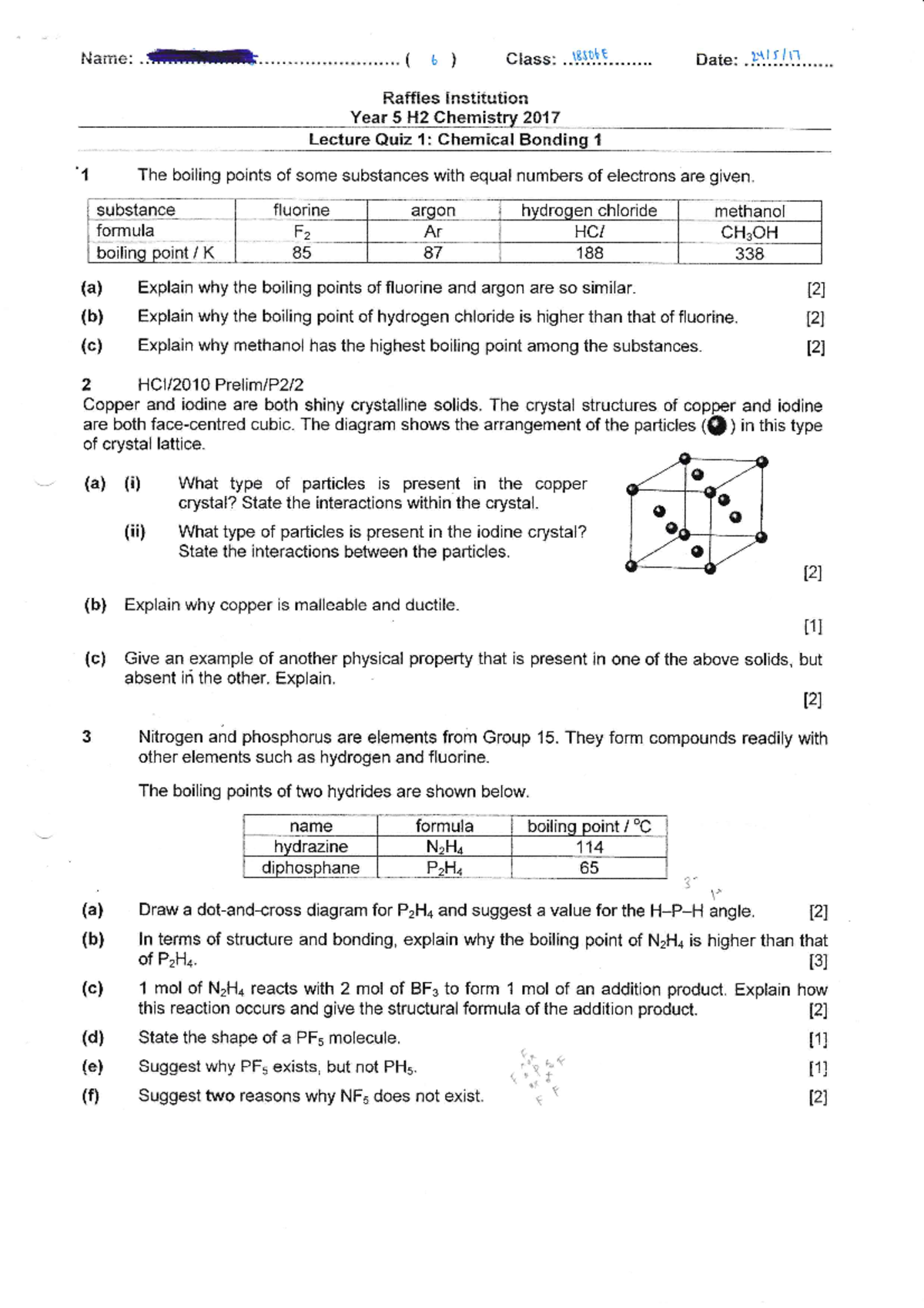 Lecture Quiz 1 Chemical Bonding 1 - chemistry - Studocu