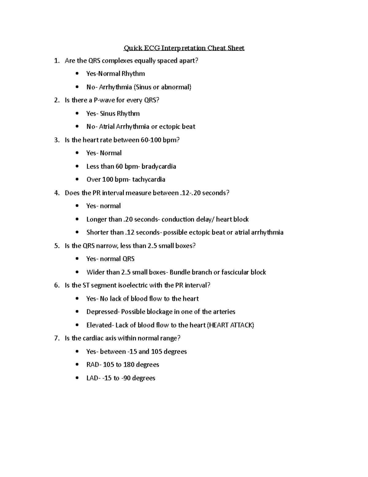 Quick ECG Interpretation Cheat Sheet - 12- seconds? Yes- normal Longer ...