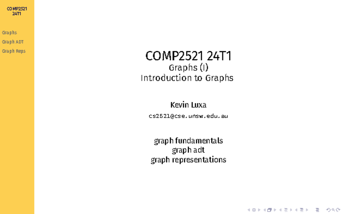 Week04thu-graphs-intro - 24T Graphs Graph ADT Graph Reps COMP2521 24T Graphs (I) Introduction to ...