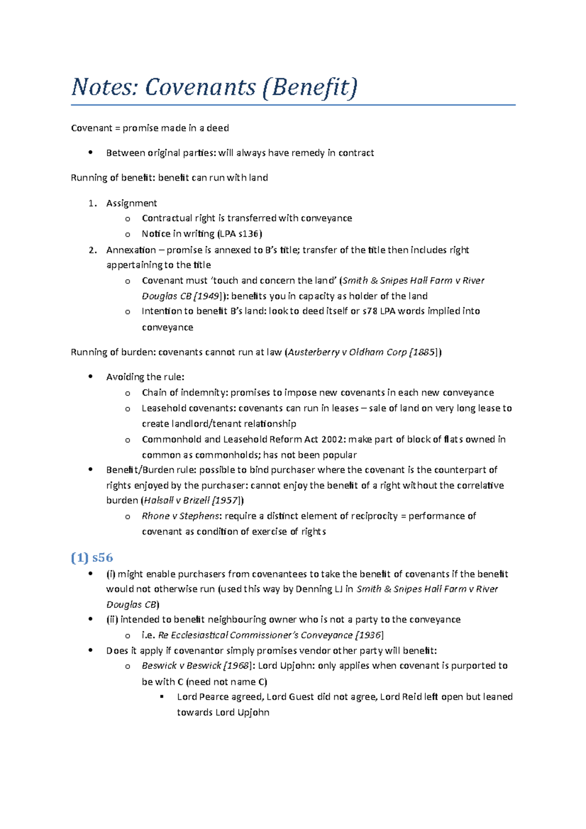 Notes Covenants (Benefit) - Notes: Covenants (Benefit) Covenant ...