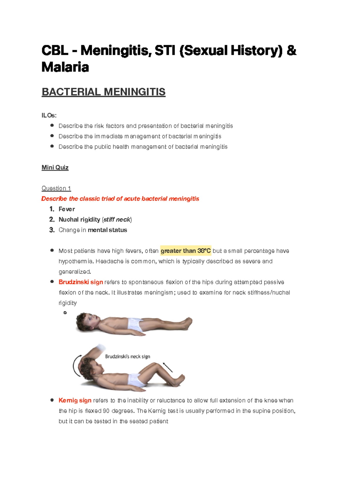 Meningitis, STI (Sexual History) and Malaria - C B L - M e n i n g i t ...