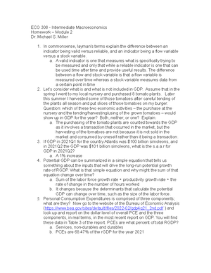 306 Online Homework 6 2022 - ECO 306 - Intermediate Macroeconomics Homework – Module 6 Dr ...