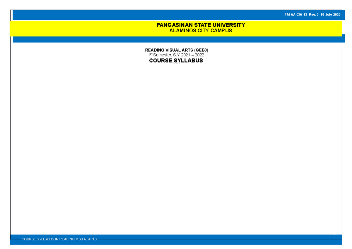 GEE3 Syllabus Visual Arts GEE 3 READING VISUAL ARTS GEE3 1 St gee3-syllabus-visual-arts-gee-3-reading-visual-arts-gee3-1-st