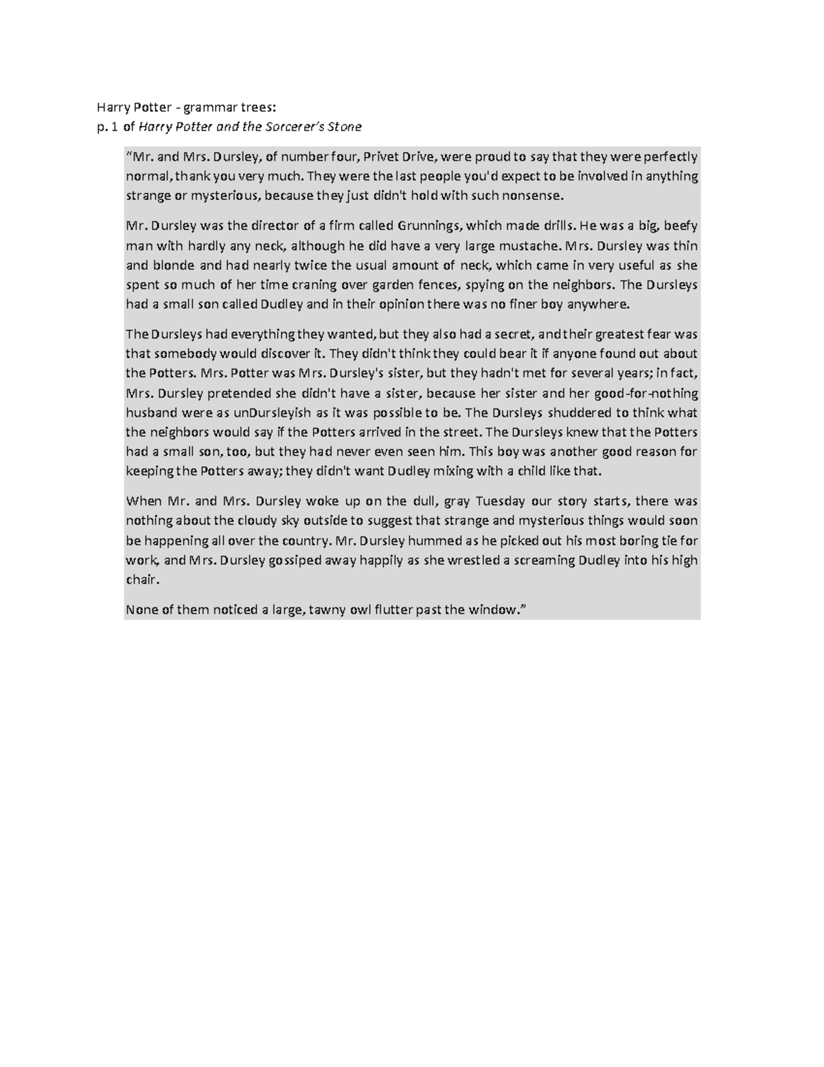 Harry Potter grammar trees - Harry Potter - grammar trees: p. 1 of ...