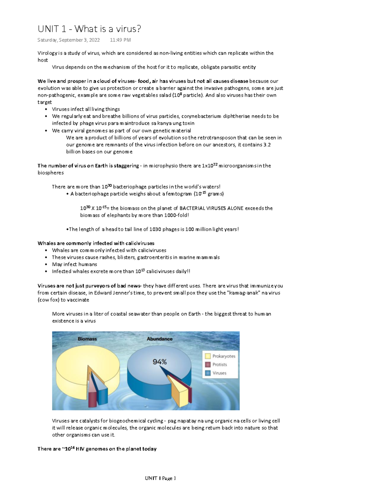 UNIT I - unit 1 - Virus depends on the mechanism of the host for it to ...