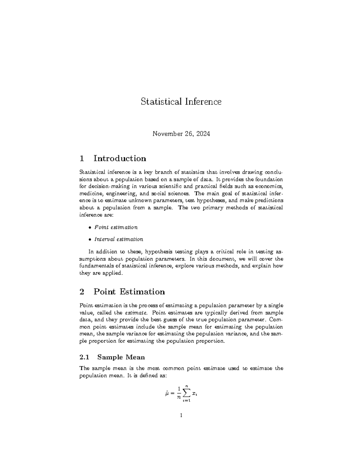 Stat Inference Statistics Notes And Explanation Statistical Inference November 26 2024 1