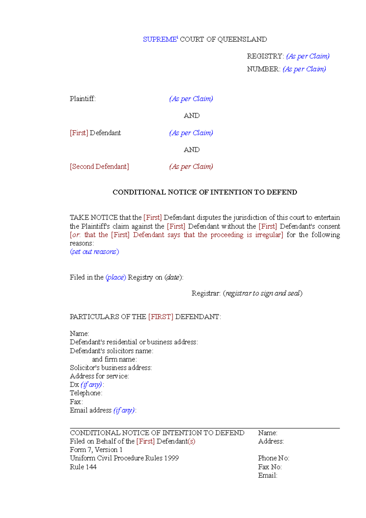 Ucpr f 7 070614 - UCPR Form - SUPREMEi COURT OF QUEENSLAND REGISTRY ...