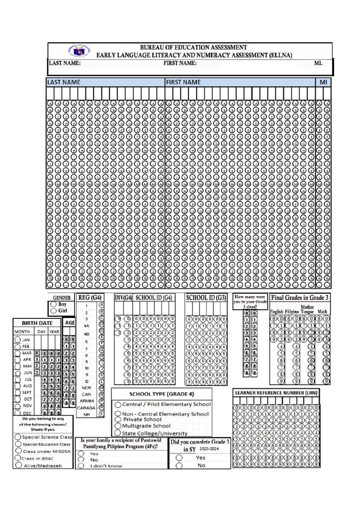 Ellna Answer Sheet Final - Bachelor of Elementary Education - 2023 ...