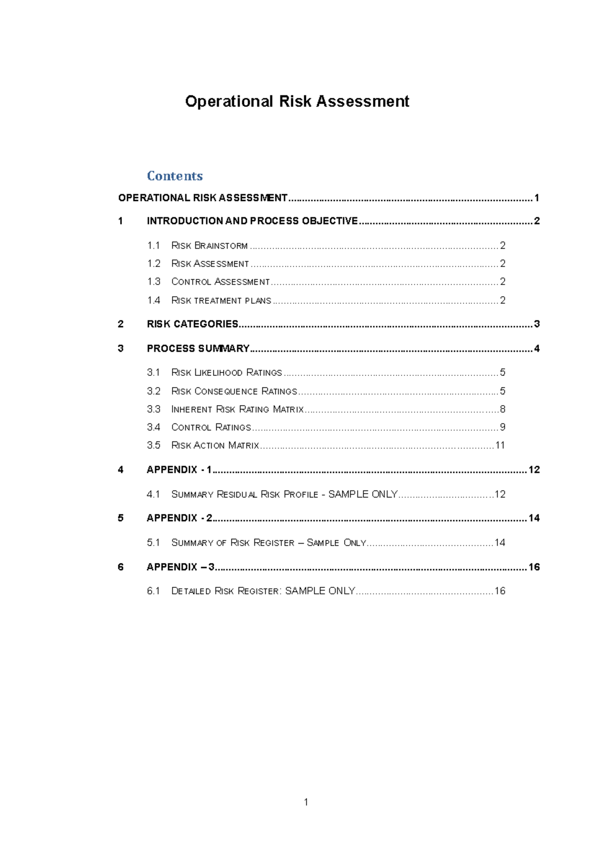Risk Assessment example 1 - OPERATIONAL RISK - Studocu