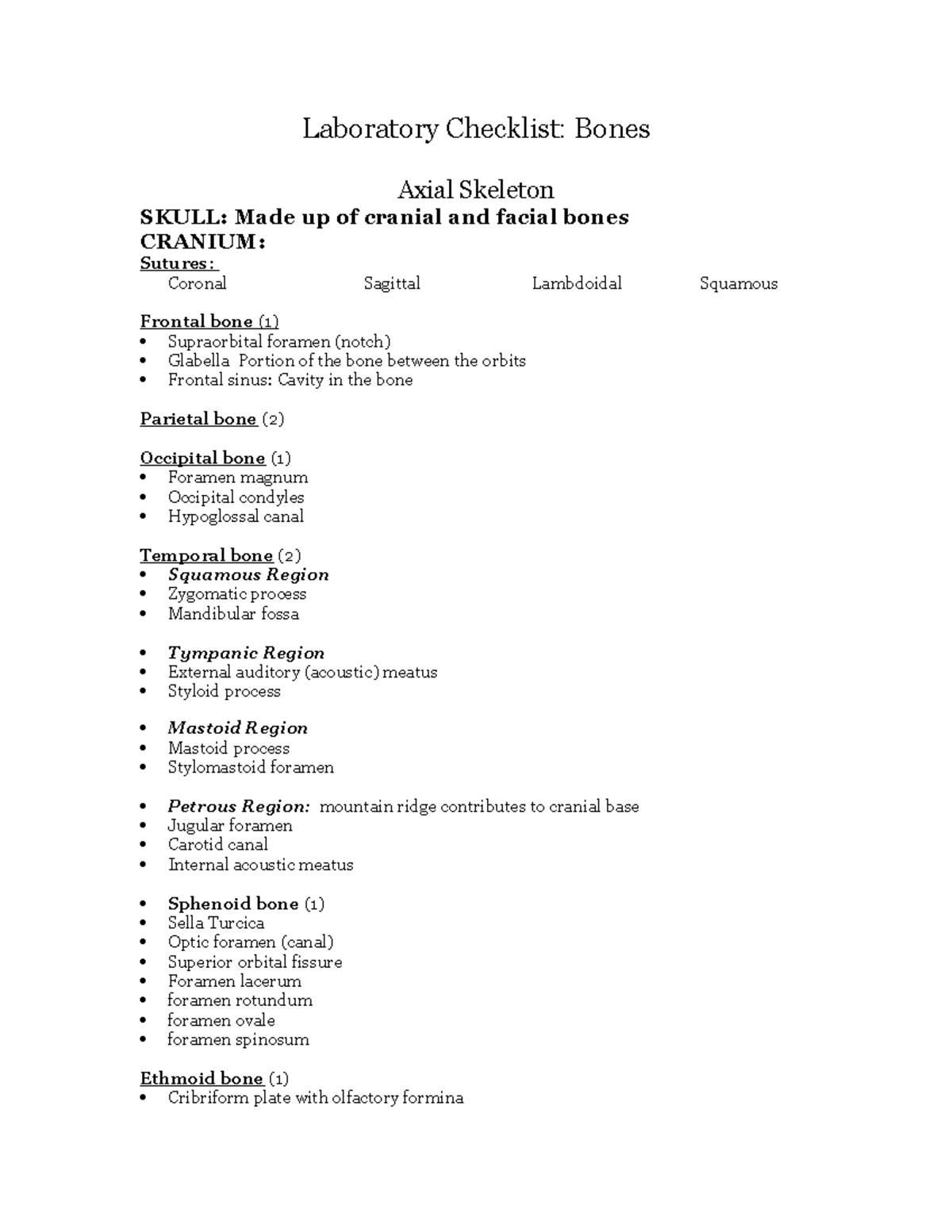 Skeletonchecklist - A checklist of the bones in a human body ...