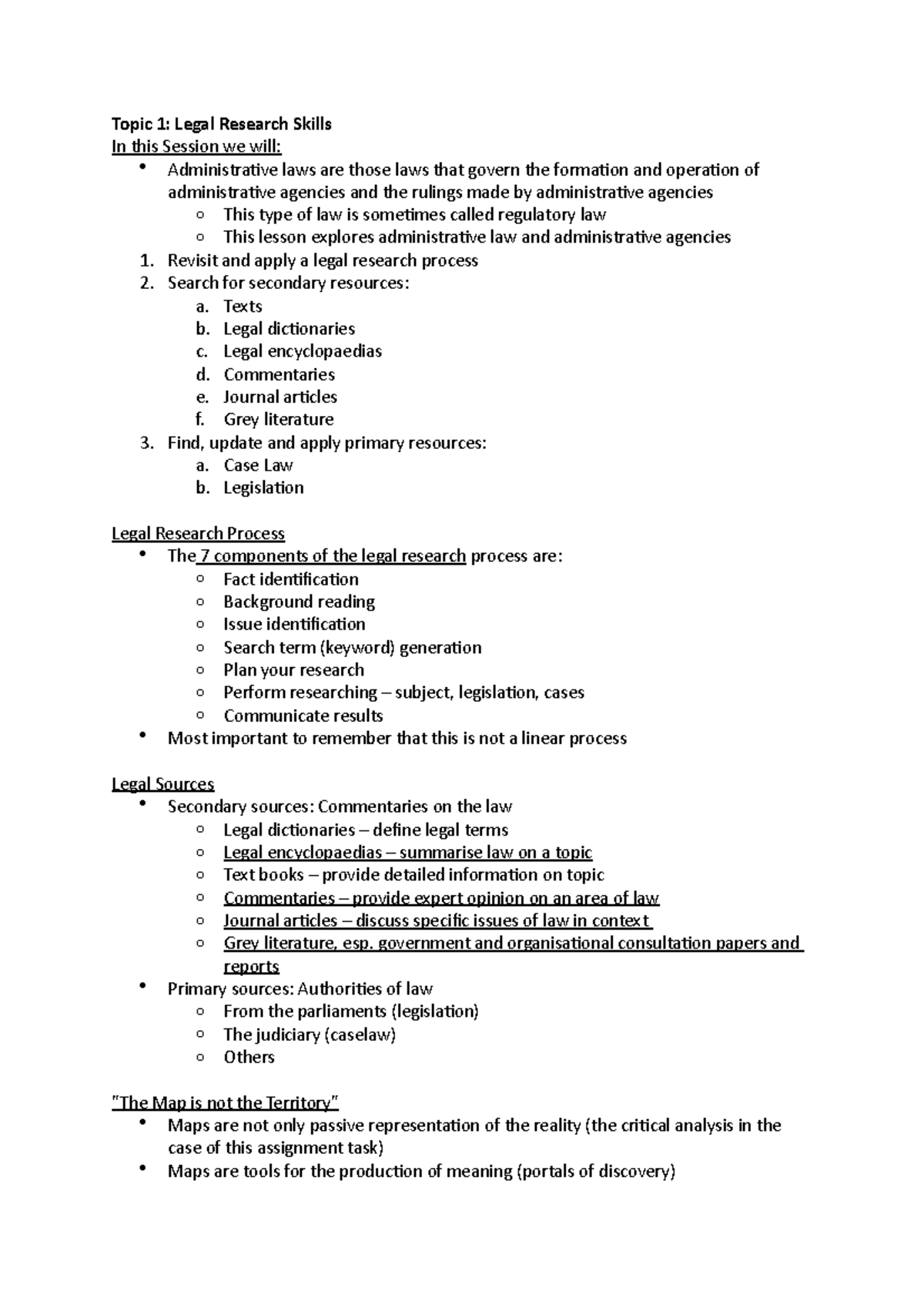Week 3 - Lecture notes - Topic 1: Legal Research Skills In this Session ...