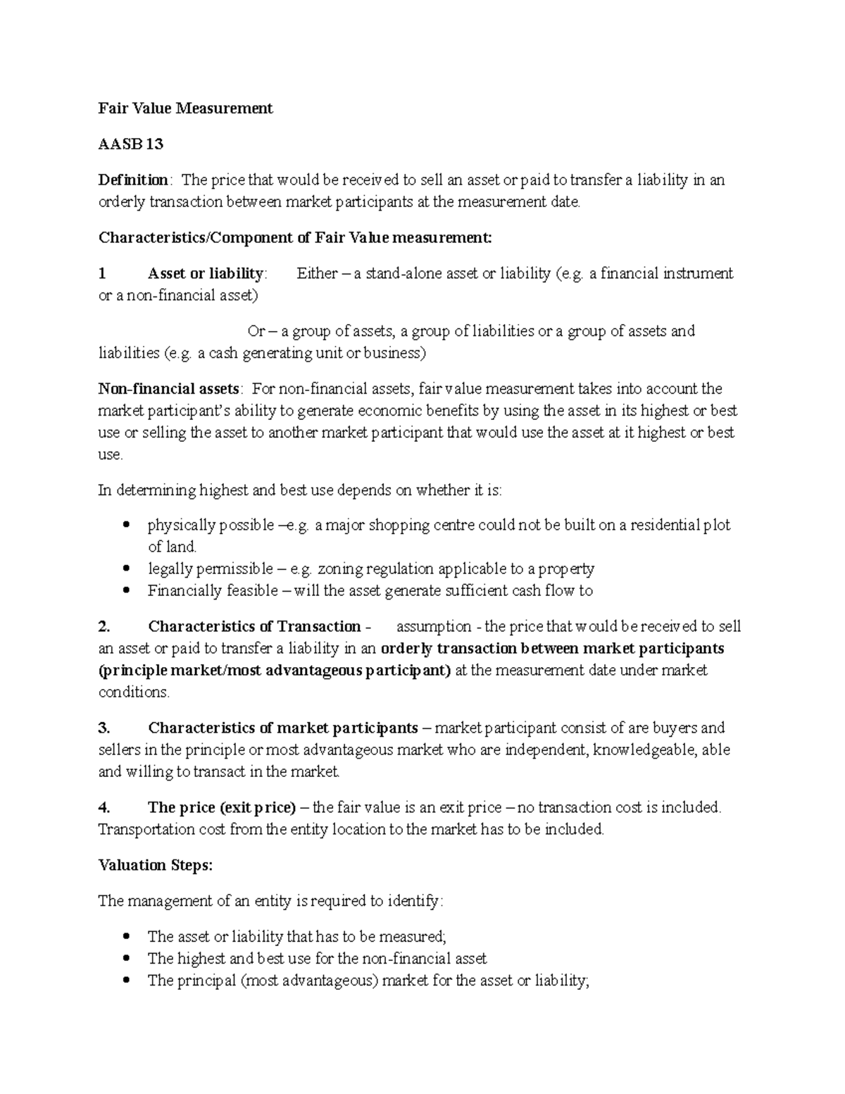 Fair Value Measurement - Fair Value Measurement AASB 13 Definition: The ...
