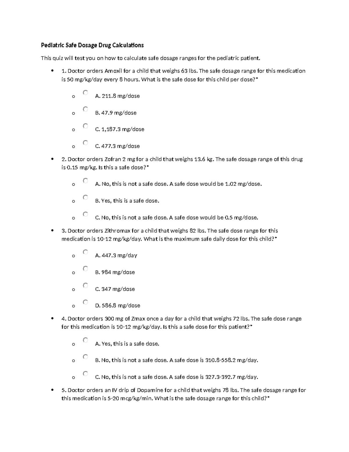 Pediatric Safe Dosage Drug Calculations - 1. Doctor orders Amoxil for a ...