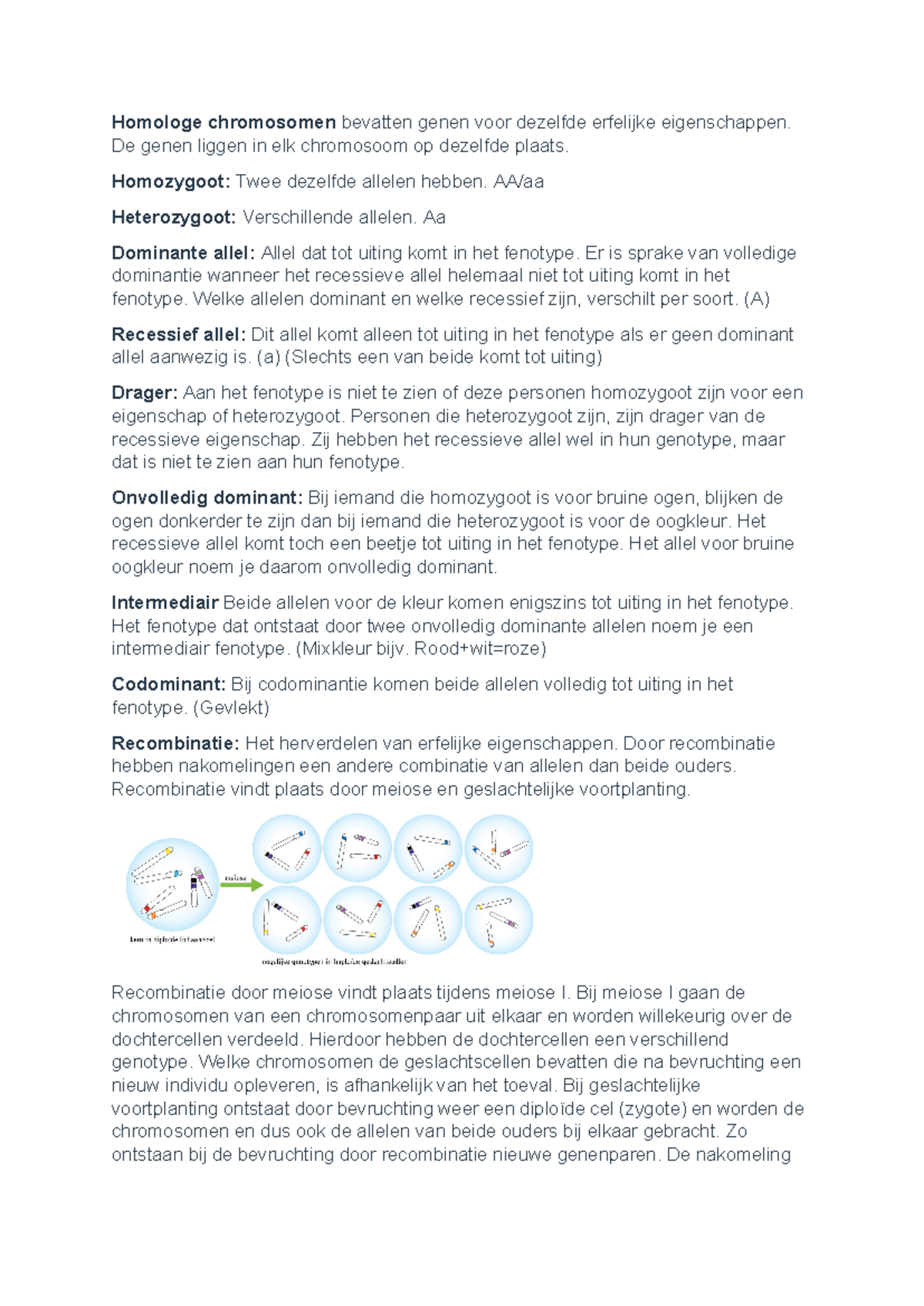 Biologie 3.2 samenvatting - Homologe chromosomen bevatten genen voor ...