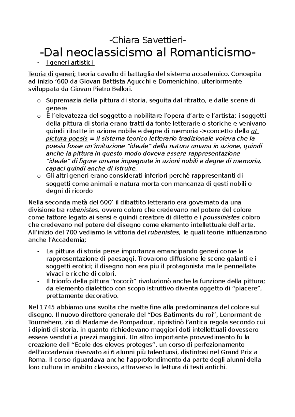 Dal Neoclassicismo al Romanticismo. Savettieri - Metodologia della ...