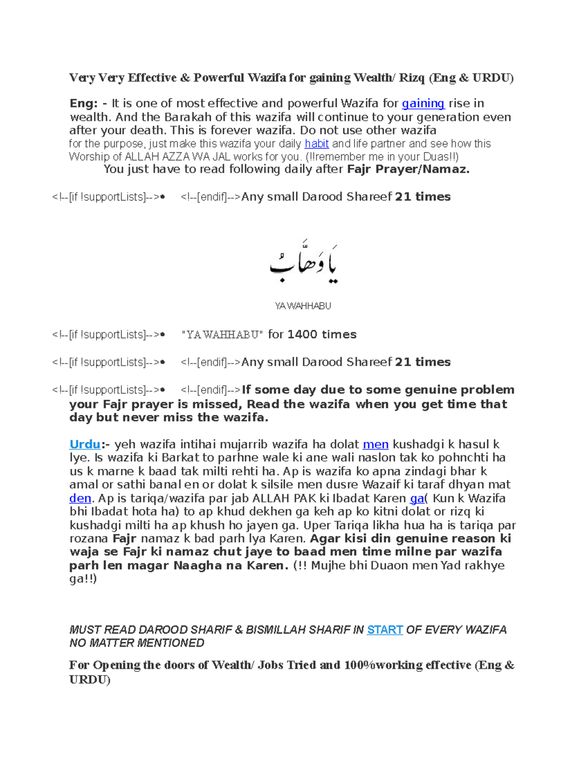 Pdfcoffee - Very Very Effective & Powerful Wazifa for gaining Wealth/ Rizq (Eng & URDU) Eng ...