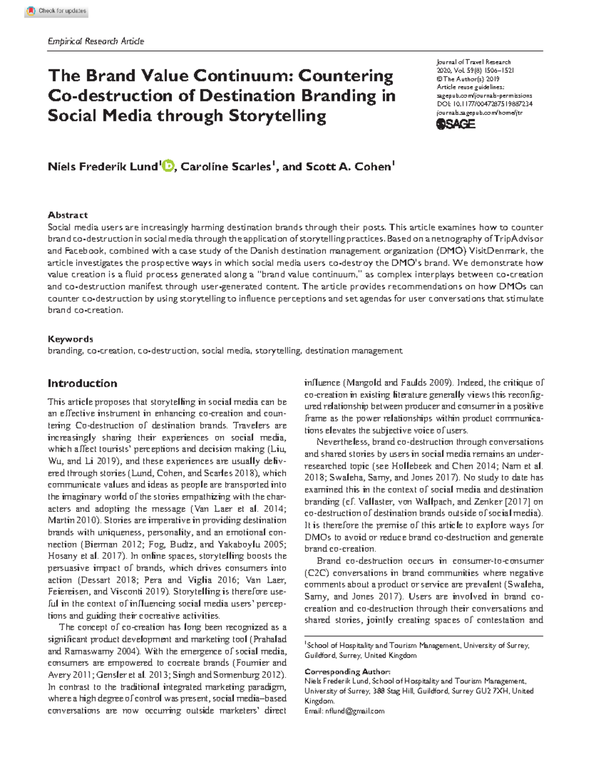 Lund et al 2019 the brand value continuum countering co destruction of ...