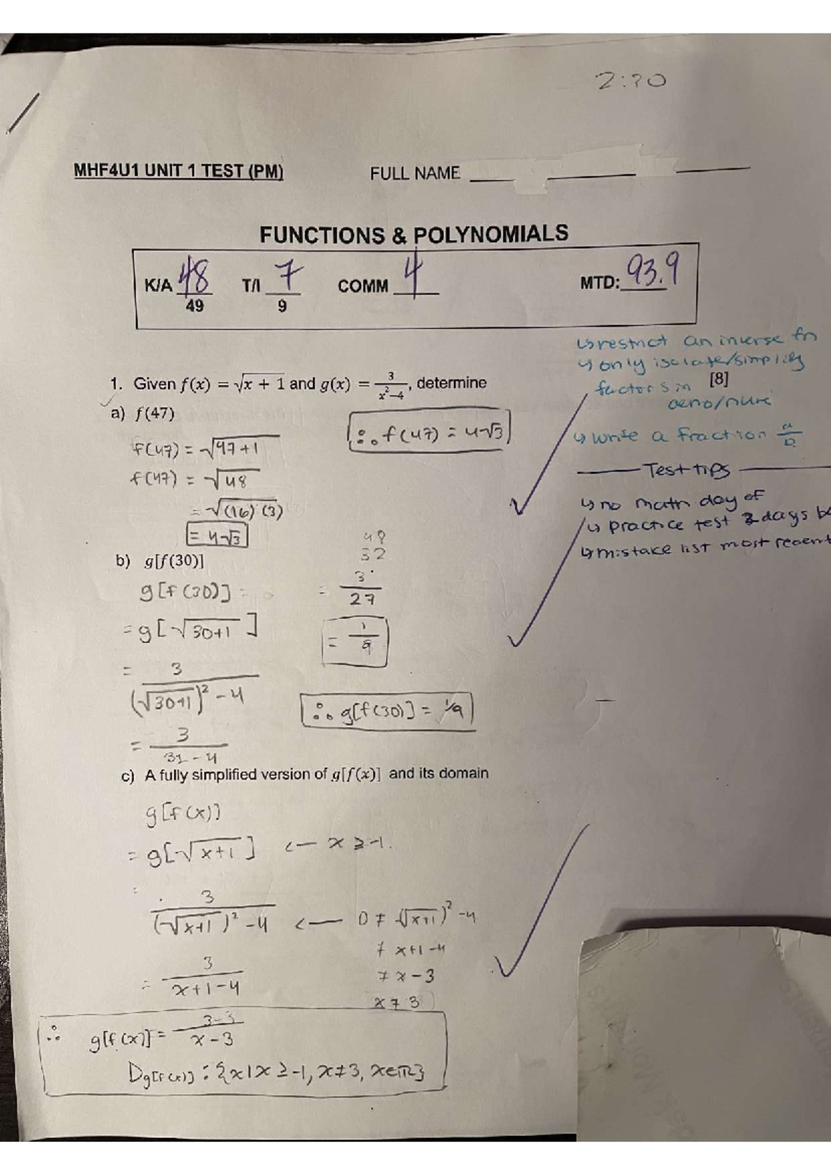 IMG 1377-2 - its the test - 2:70 MHF4U1 UNIT 1 TEST (PM) FULL NAME ...