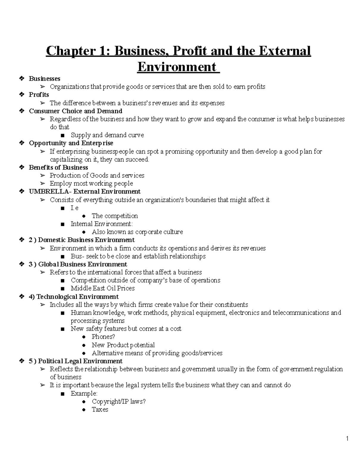 SOM Exam 1 Study Guide - Chapter 1: Business, Profit and the External ...