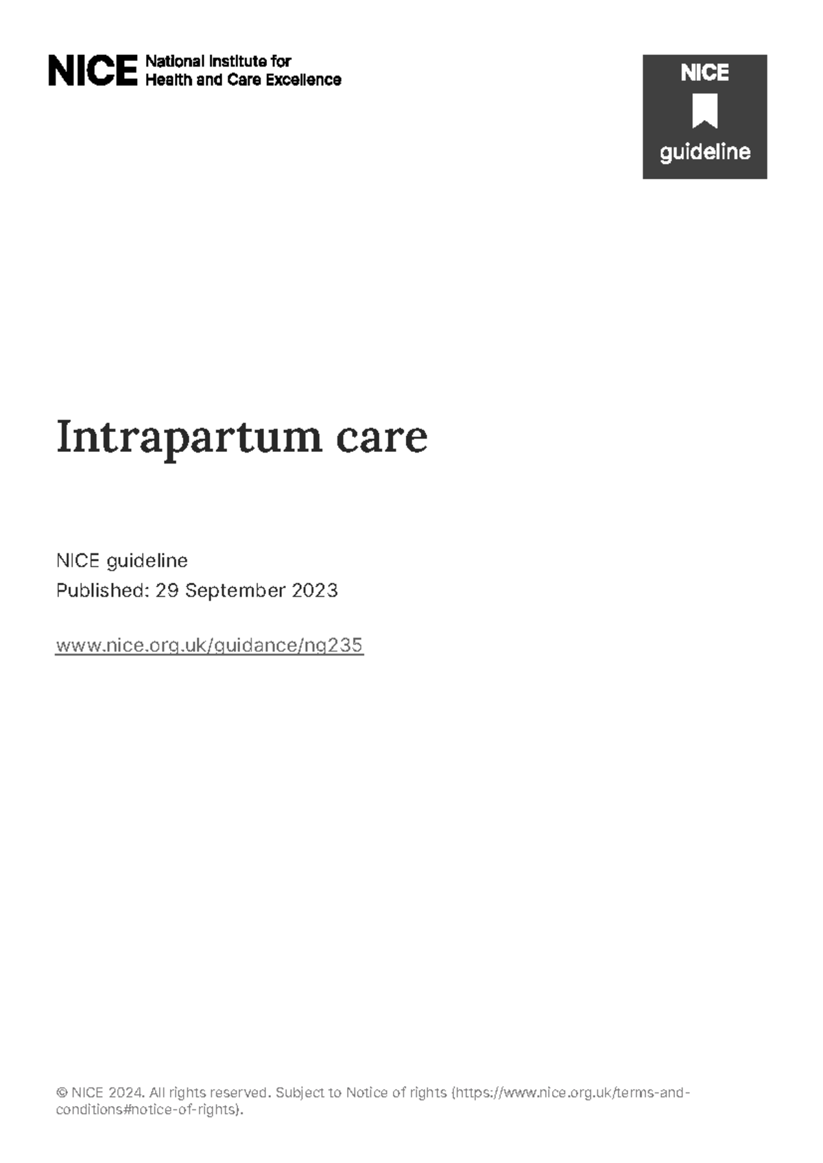 Intrapartum care - Cuidados periparto - Intrapartum care NICE guideline ...