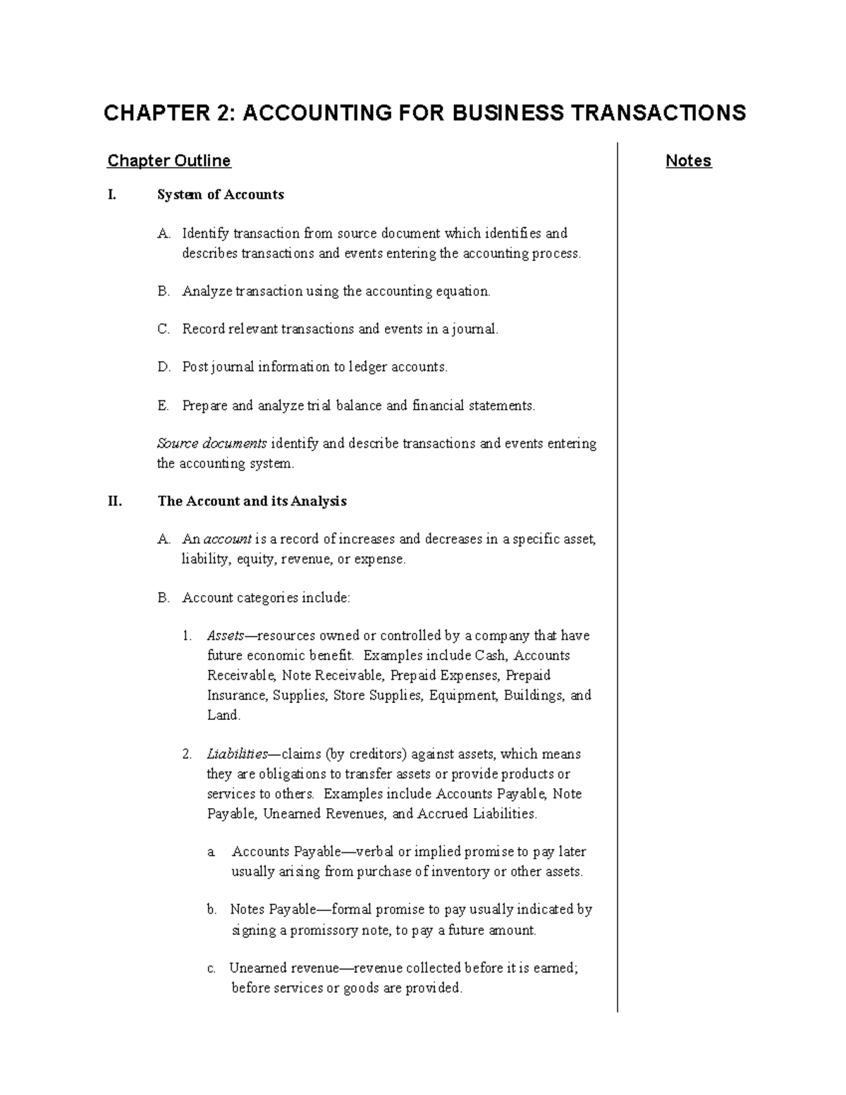 Bus 1A Chapter 2 Outline - CHAPTER 2: ACCOUNTING FOR BUSINESS ...