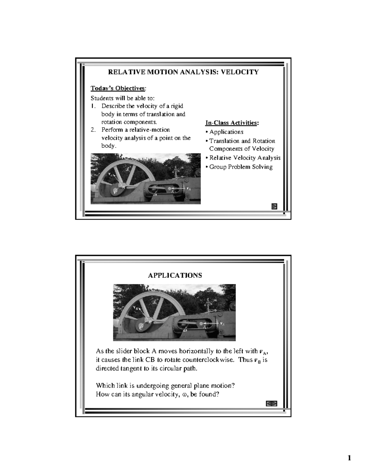 Lecture Notes for Section 16-5-7 - RELATIVE MOTION ANALYSIS: VELOCITY ...