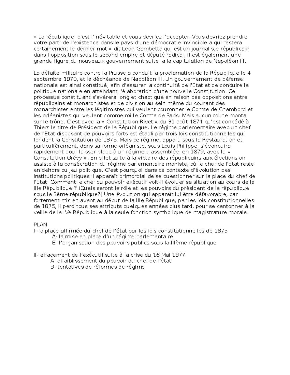 Plan discours de bayeux - « La république, c’est l’inévitable et vous ...