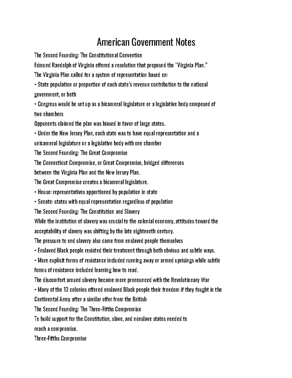 American Government Notes- Founding of the Constitution Lecture Notes ...