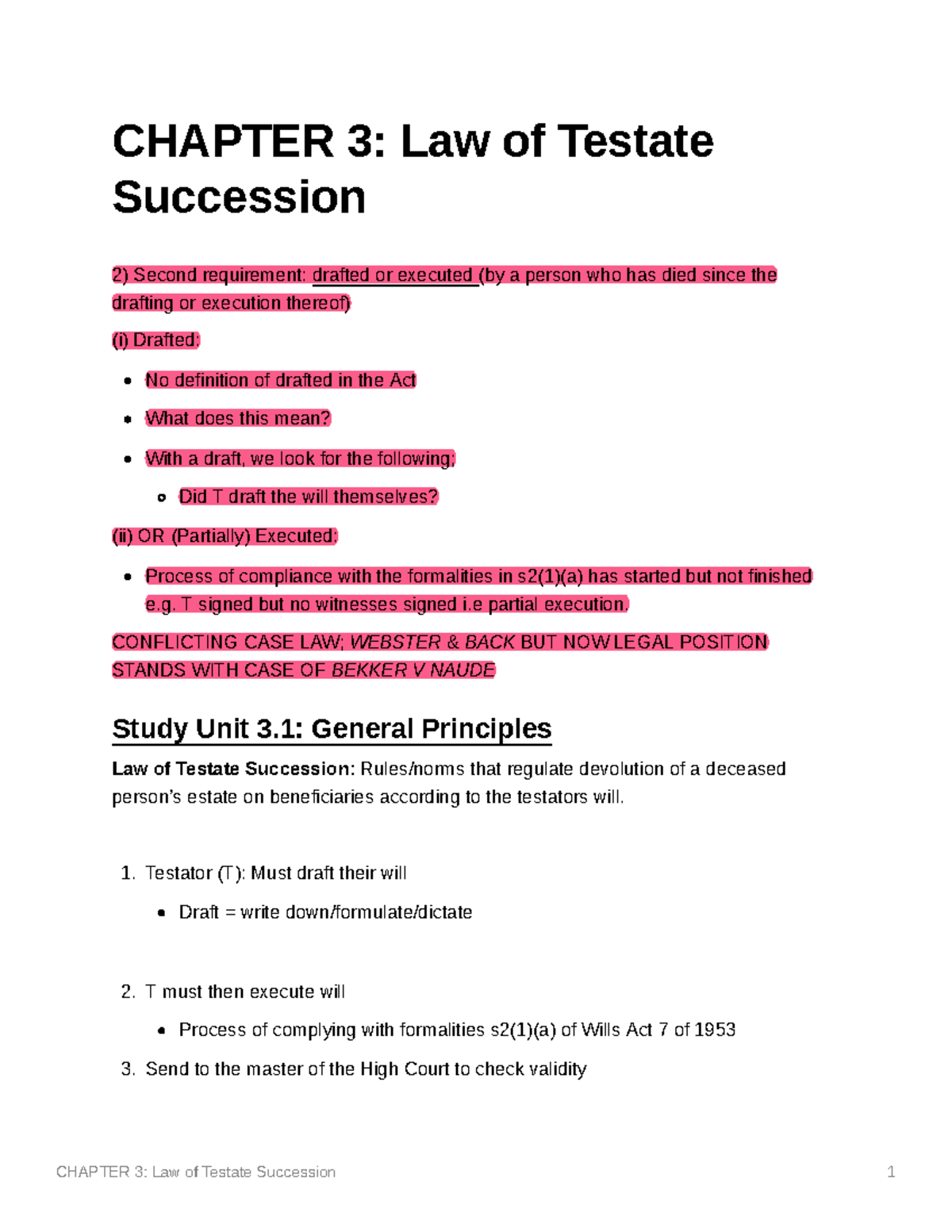 Chapter 3 - Semester 2 - CHAPTER 3: Law of Testate Succession Second ...