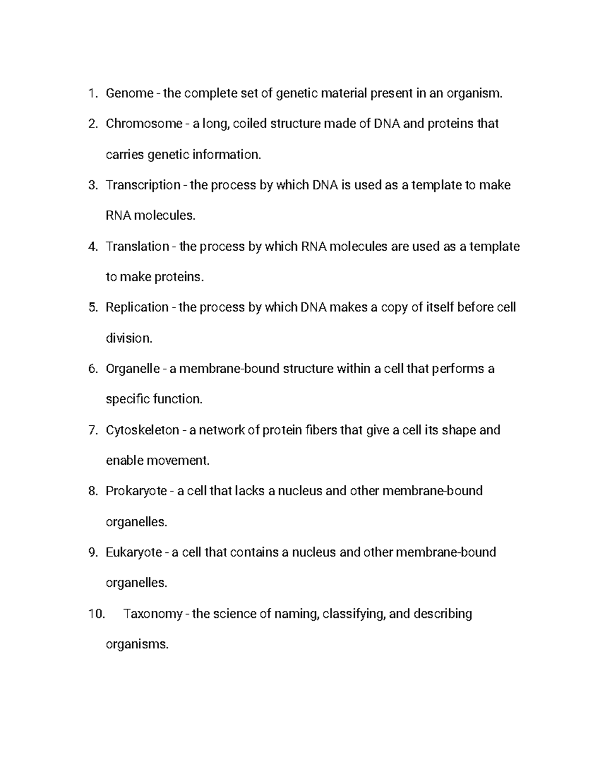 Intro to biology BIO 151 KEY Terms Summary PT2 - Genome - the complete ...