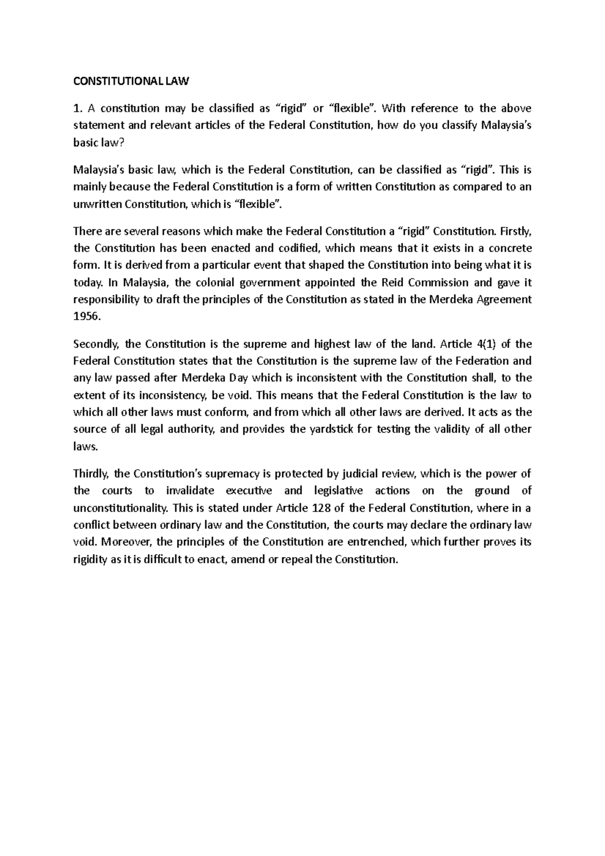 Constitutional Law - Part A - CONSTITUTIONAL LAW 1. A constitution may ...