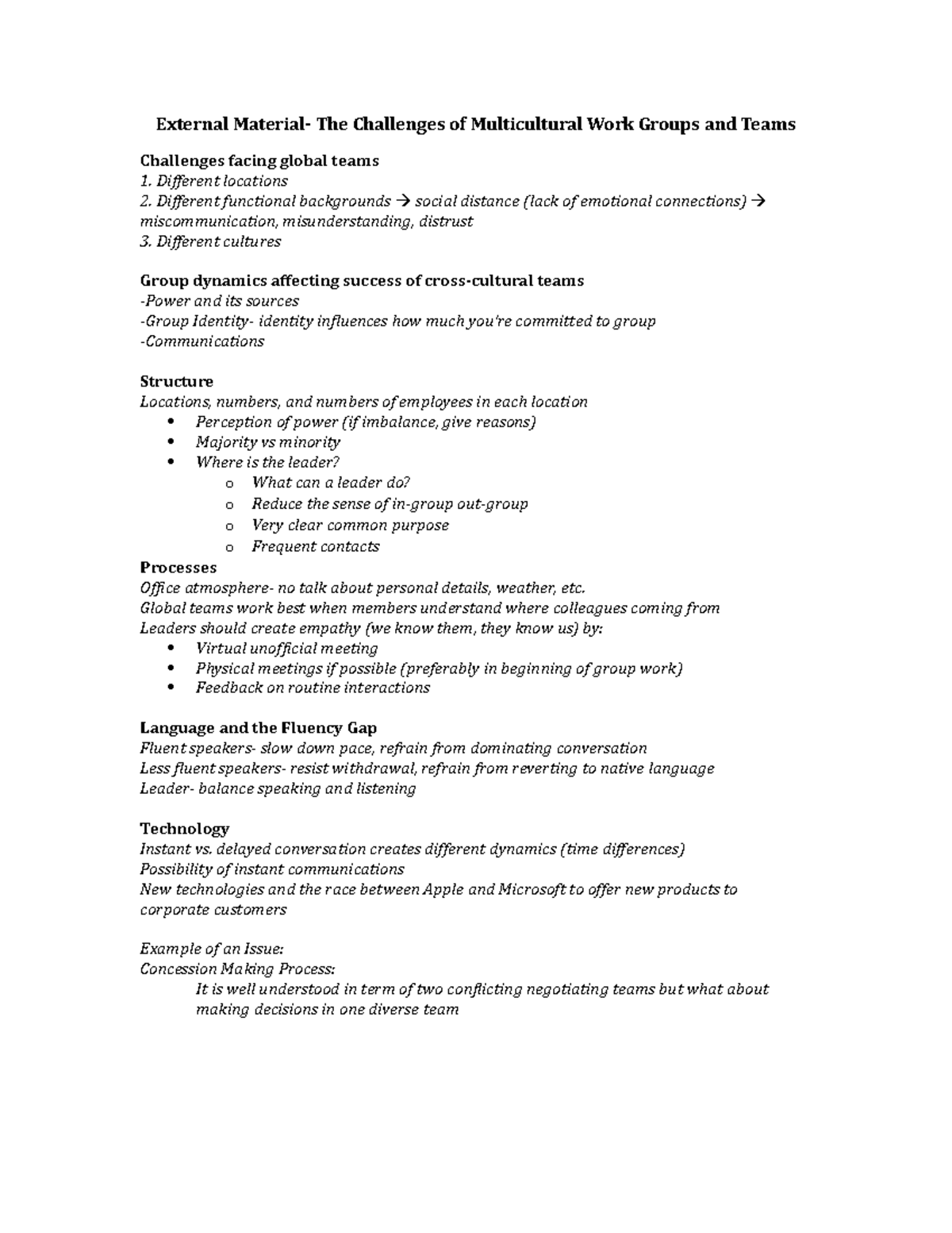 Summary - Summary of External Work Examined in Class - External ...