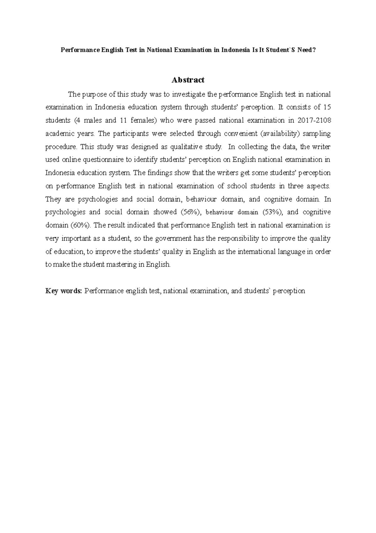 Performance English Test in National Examination in Indonesia - It ...