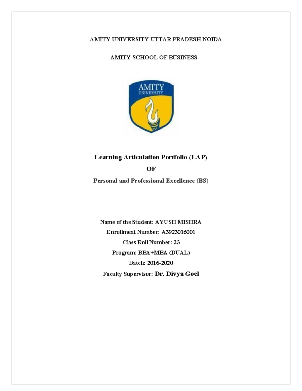 BS ACTIVITY (INDIVIDUAL EXCELLENCE) - AMITY UNIVERSITY UTTAR PRADESH ...