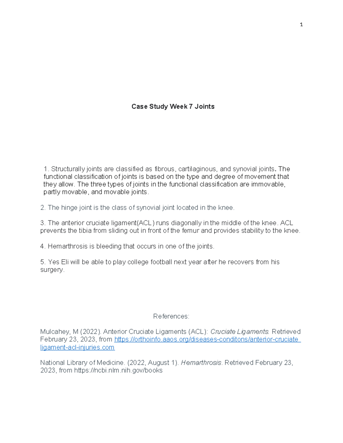 Case Study week 7 joints - 1 Case Study Week 7 Joints Structurally ...