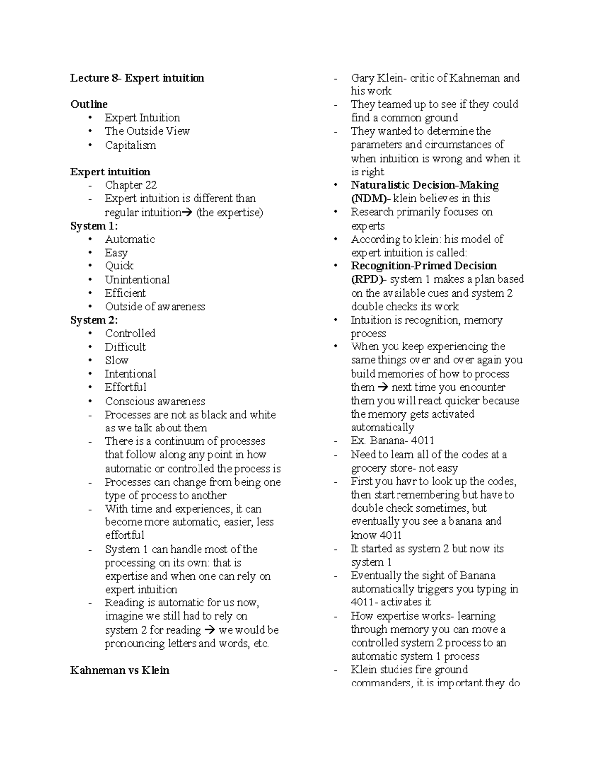 Lecture 8- Expert intuition - Lecture 8- Expert intuition Outline ...