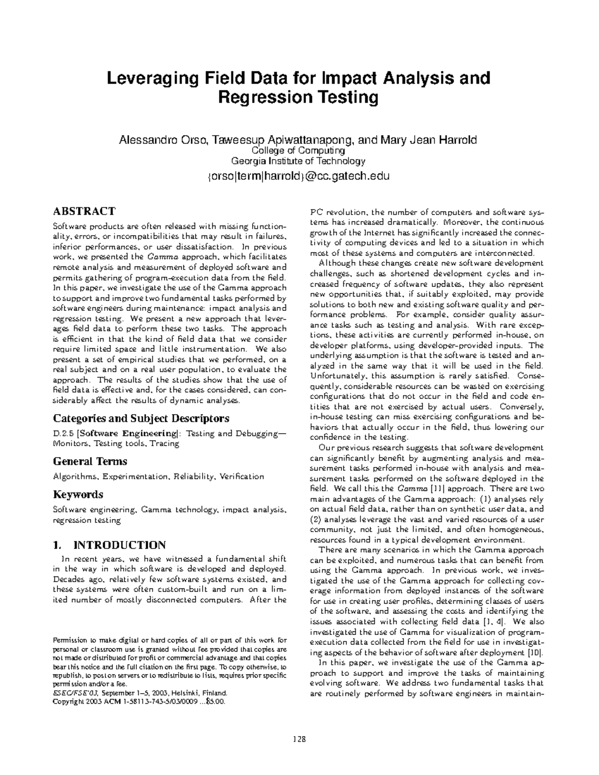 Leveraging Field Data for Impact Analysis and Regression testing ...
