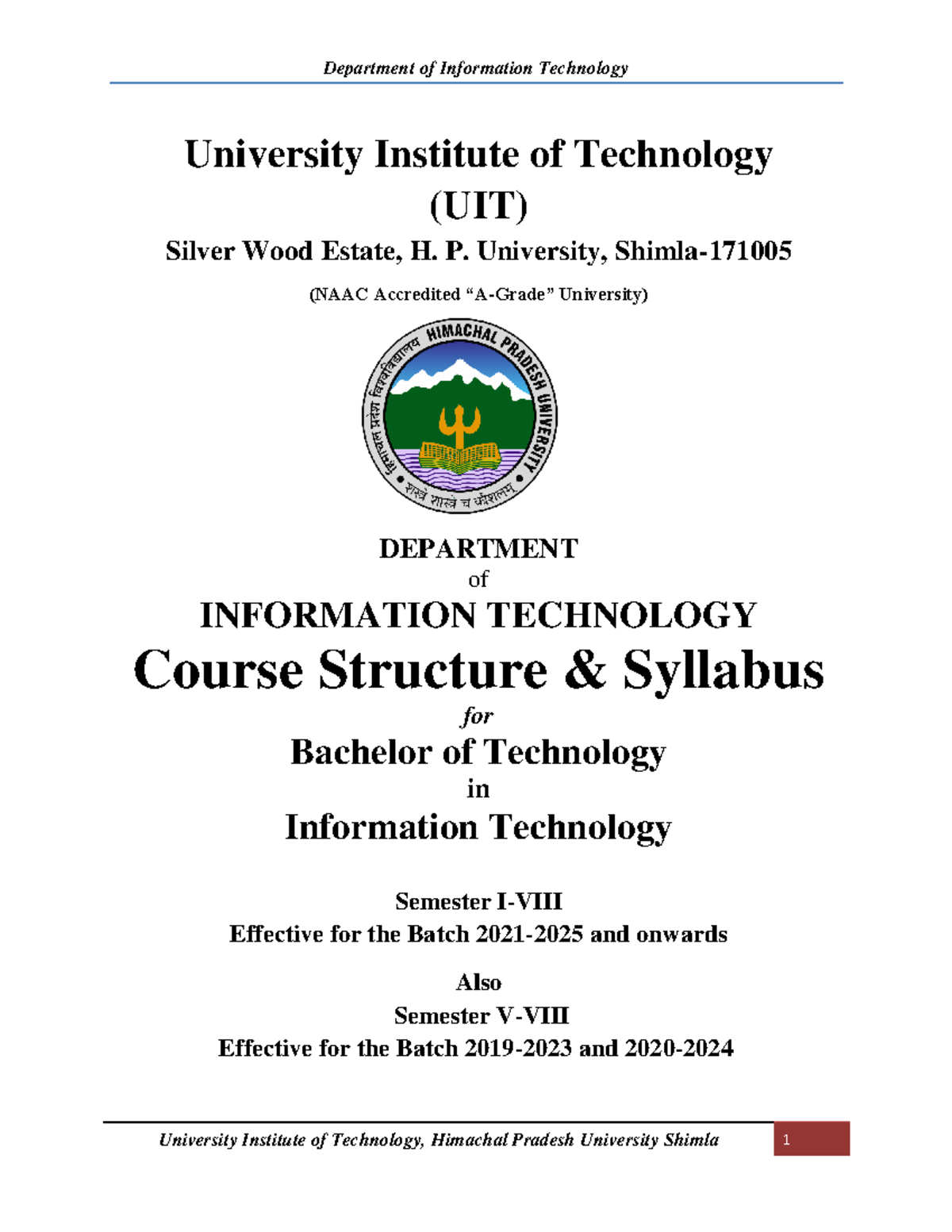 IT - Syllabus for it - University Institute of Technology (UIT) Silver ...